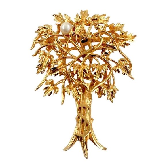 Vintage | Jewelry | 95s Gold Plated Money Tree 3d Brooch Pin Natural ...